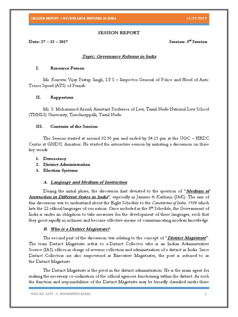 27th Dec 2017 - 3rd Session Report - Mohammed Azaad | PDF | American Government | Presidents Of ...