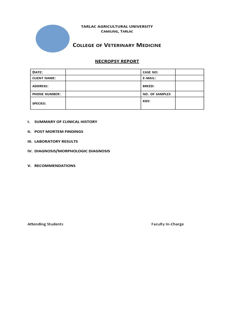 Tarlac Agricultural University College of Veterinary Medicine Necropsy ...
