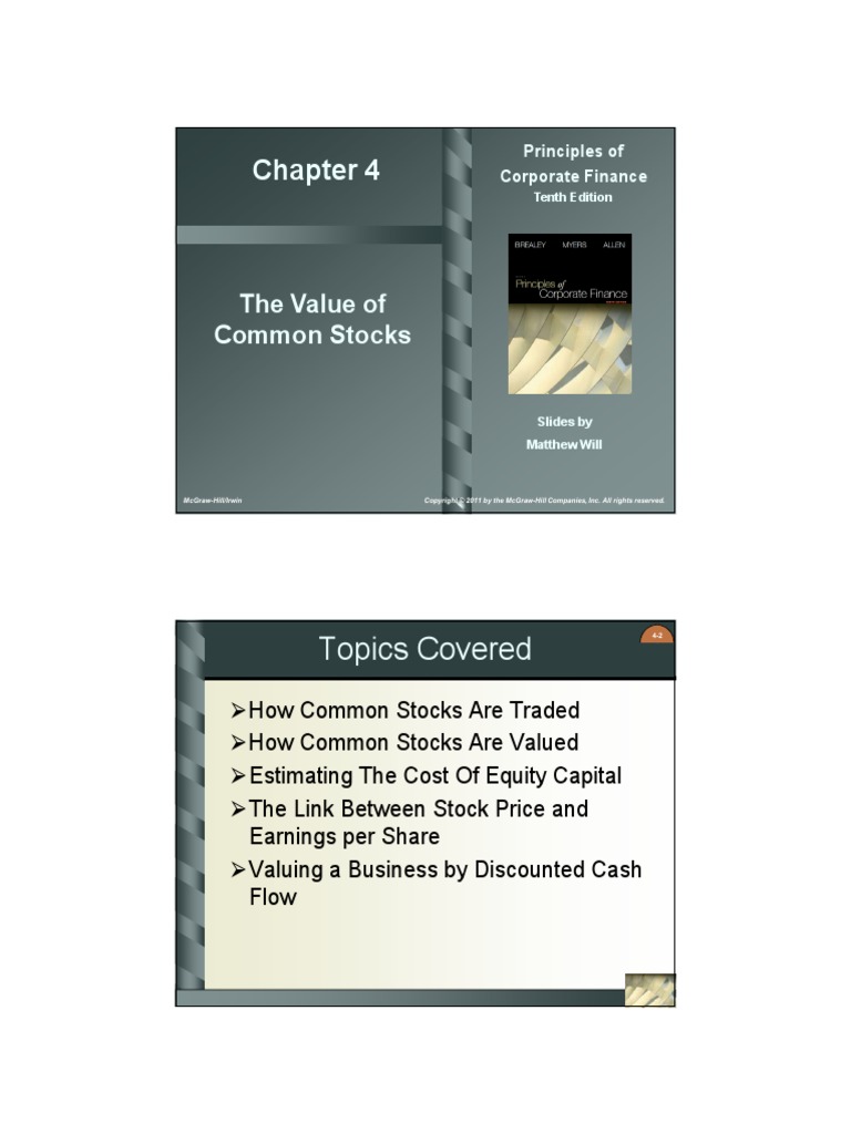 Chapter 4 - The Value of Common Stocks (Compatibility Mode) | PDF | Stocks | Dividend