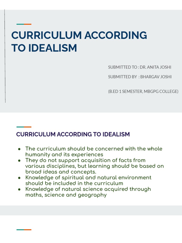 Curriculum According To Idealism Pdf