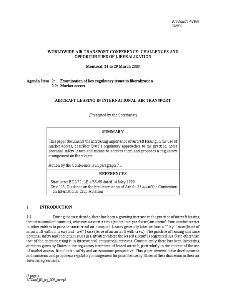 Article 83 Bis of The Chicago Convention | PDF | Airlines | Lease