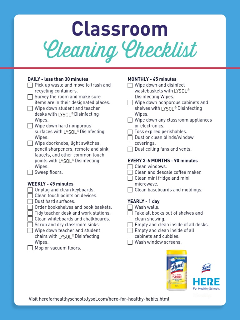 Classroom Cleaning Checklist | PDF