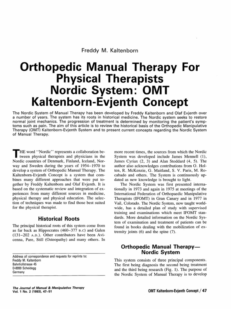 Kaltenborn 1993 | PDF | Physical Therapy | Manual Therapy