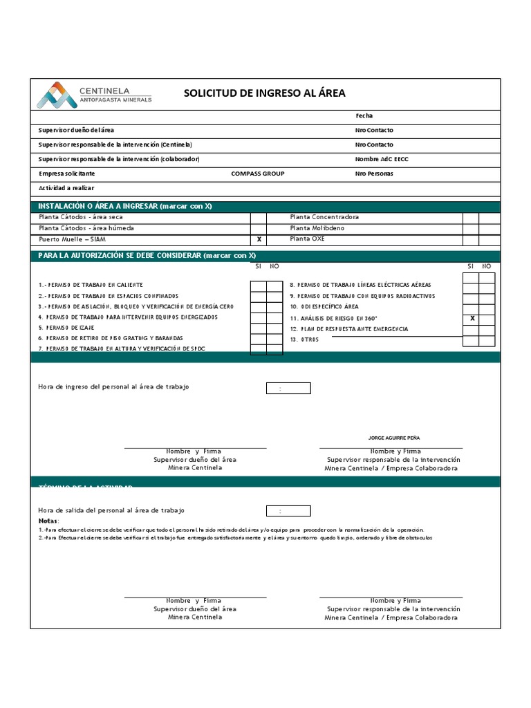 Solicitud de Ingreso Al Área | PDF
