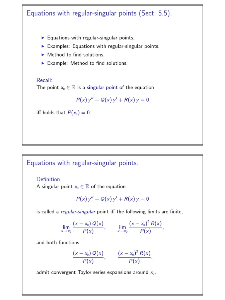 Equations With Regular-Singular Points (Sect. 5.5) .: Recall | PDF ...