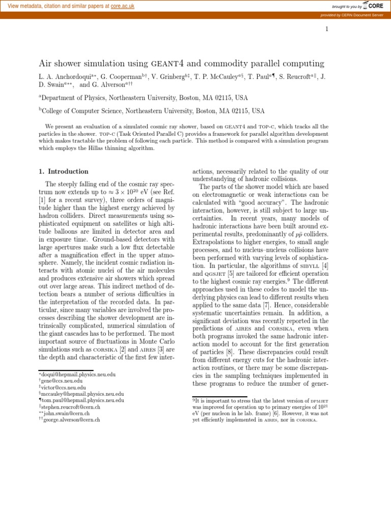 Air Shower Simulation Using Geant4 and Commodity Parallel Computing | PDF | Electronvolt ...