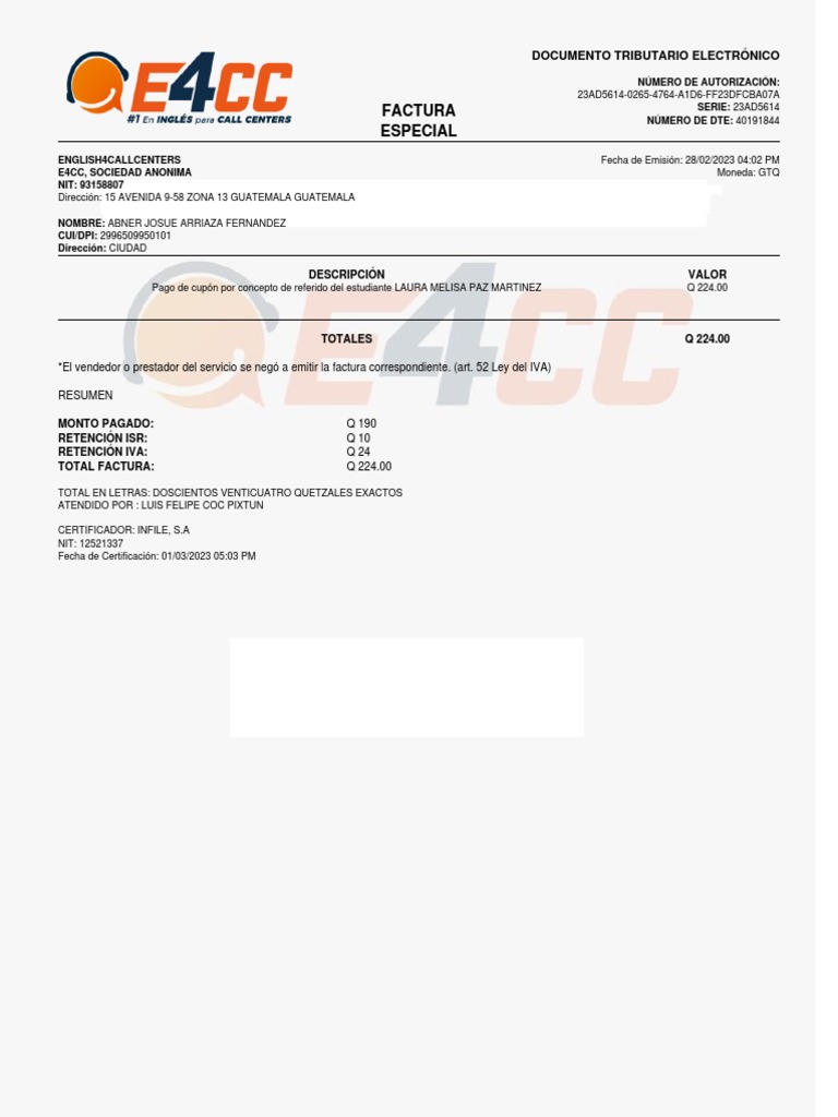 Factura Especial: Descripción Valor | PDF | Moneda | Business