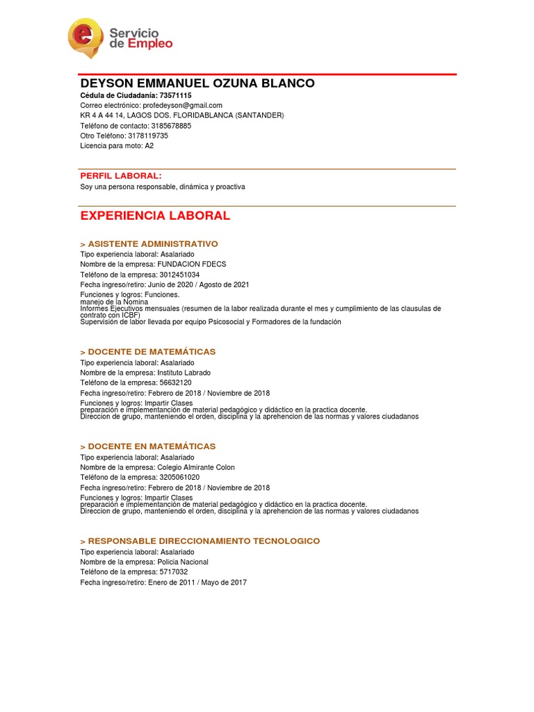 Perfil Profesional de Deyson Ozuna | PDF | Maestros | Enseñando