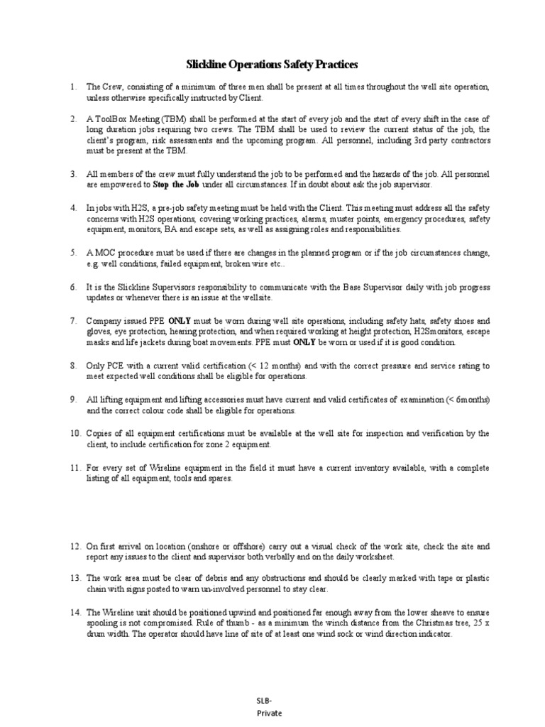 Slickline Operations Safety Guidelines | PDF | Personal Protective ...