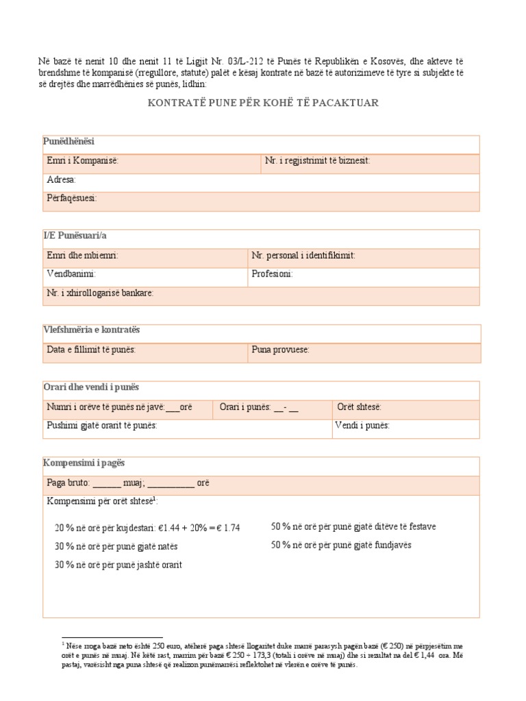 Kontratë Pune Për Kohë Të Pacaktuar: Punëdhënësi | PDF