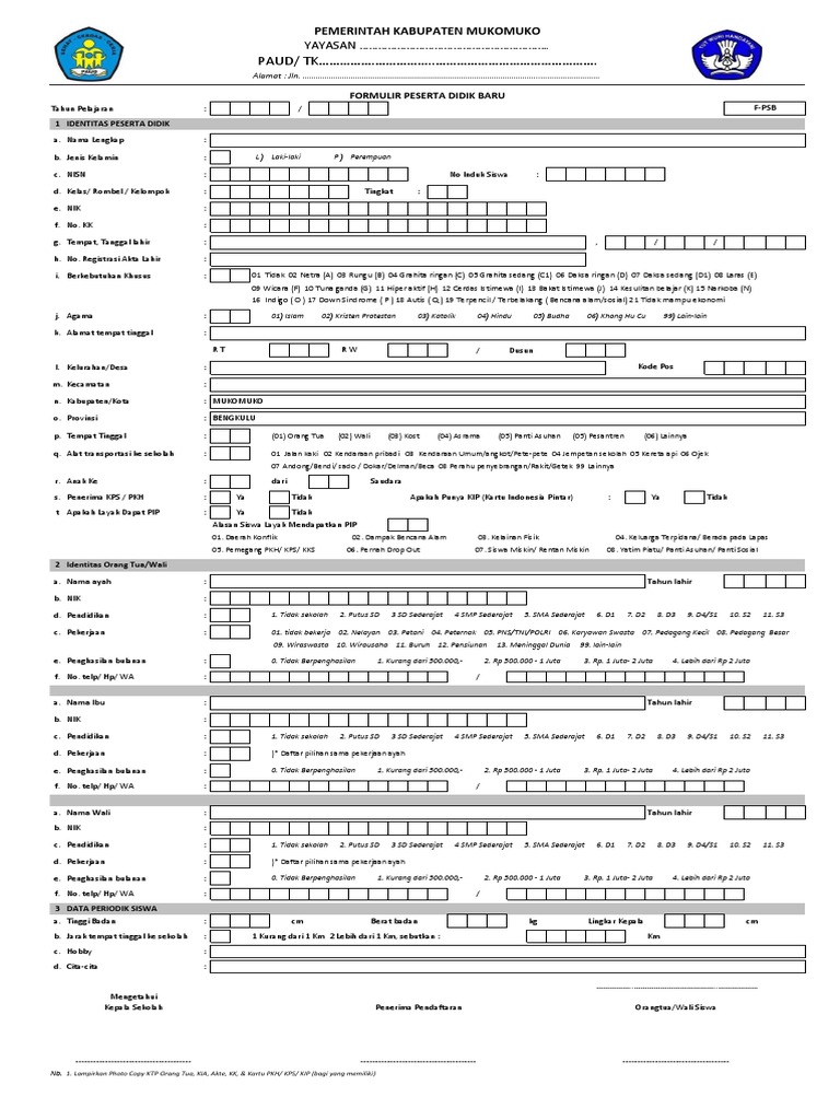 Blangko Pendaftaran Murid Update | PDF