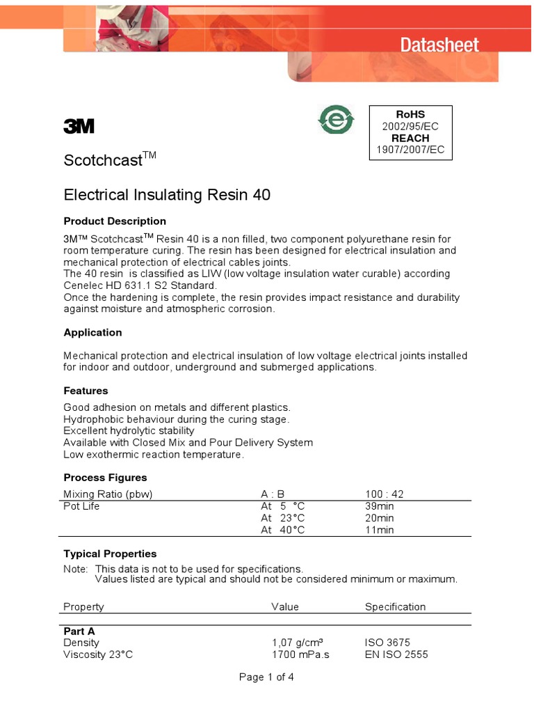 3M Scotchcast Electrical Insulating Resin 40 Datasheet | PDF | Legal ...
