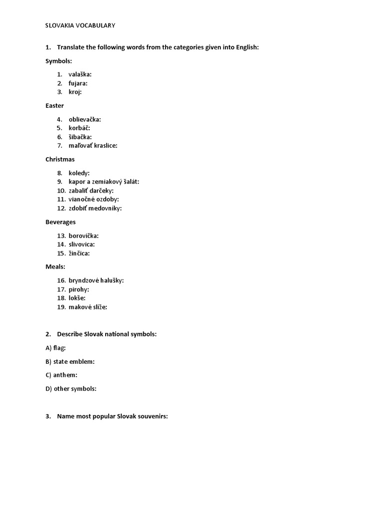 Slovakia Vocabulary | PDF