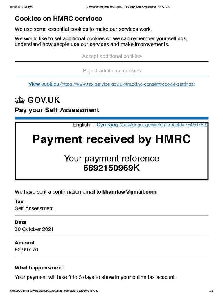 Payment Received by HMRC - Pay Your Self Assessment - GOV - UK | PDF