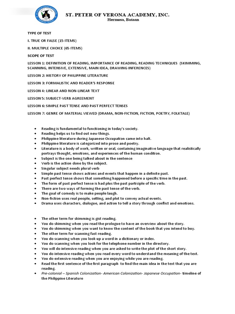 Reviewer Guide for English 7 Test | PDF | Grammatical Number | Verb