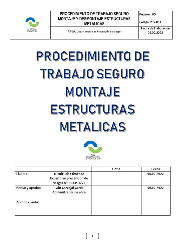 PTS-011 Procedimiento de Trabajo Seguro para Montaje y Desmontaje de Estructuras Metalicas | PDF ...
