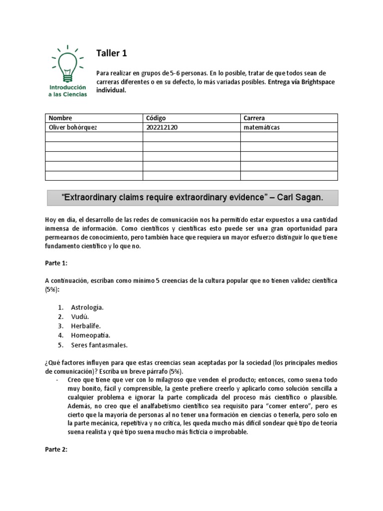 Taller Introducción A Las Ciencias | PDF | Teoría | Información