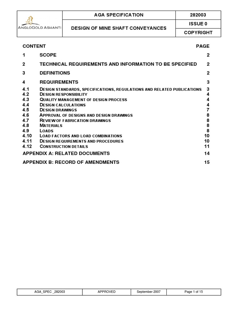 AGA 282003 - Design of Mine Shaft Conveyances | PDF | Specification ...