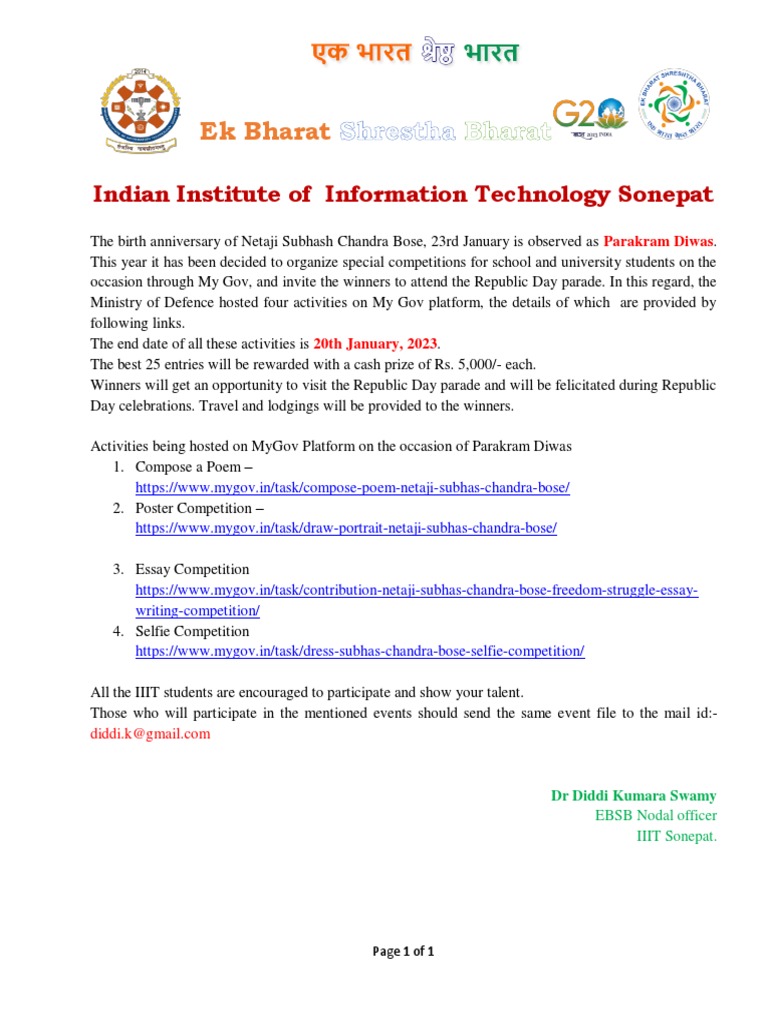 Parakram Diwas 2024 Competitions Announcement | PDF