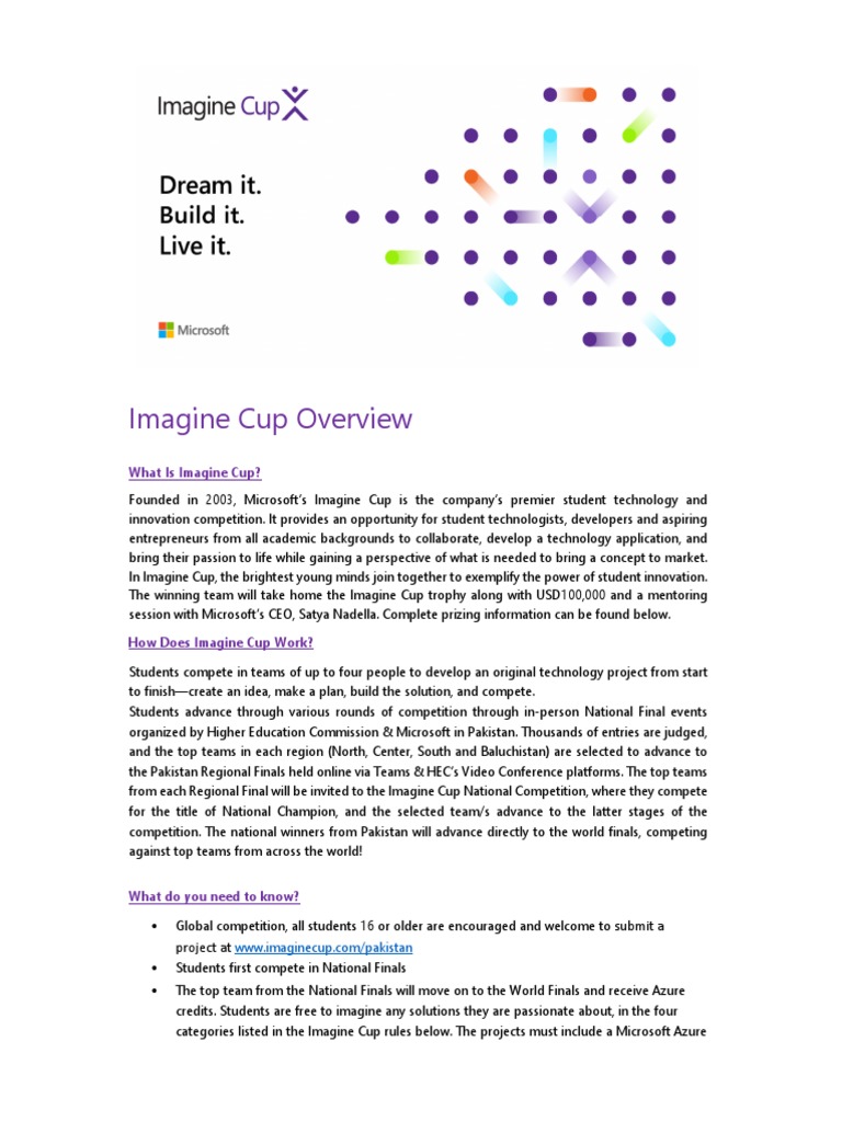 Imagine Cup Overview - Win $100K Developing Tech Solutions | PDF