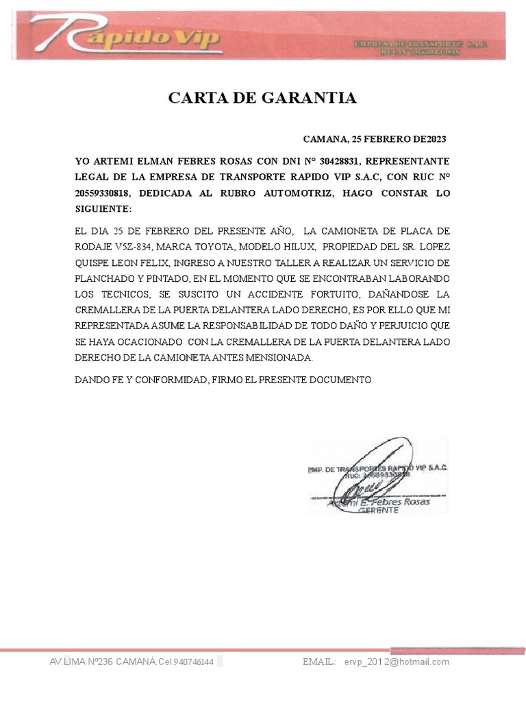 Carta de Garantia | PDF