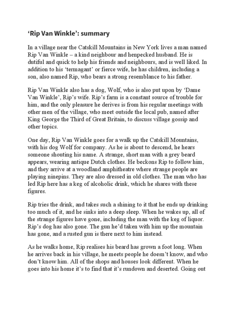 Rip Van Winkle Summary and Analysis | PDF | Rip Van Winkle