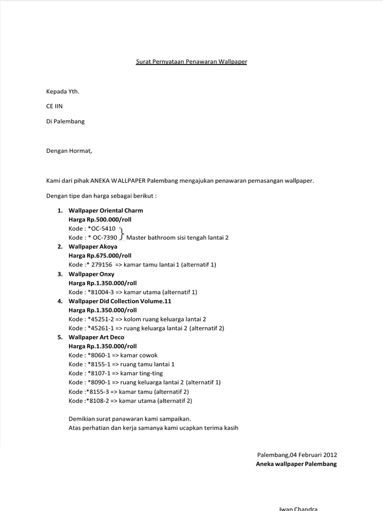Dokumen - Tips - Surat Pernyataan Penawaran Wallpaper | PDF
