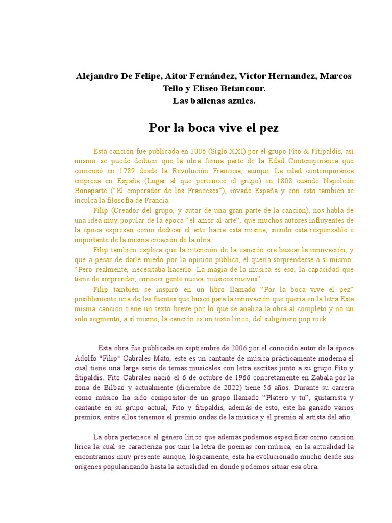 Comentario Por La Boca Vive El Pez | PDF