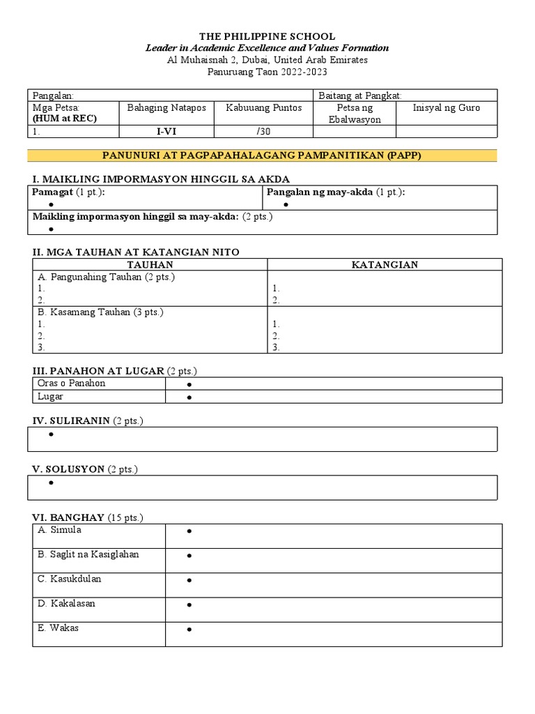 PAPP Template PART 1 | PDF