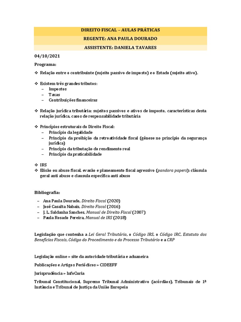 Direito Fiscal - Aulas e Casos Práticos | PDF | Impostos | Imposto ...