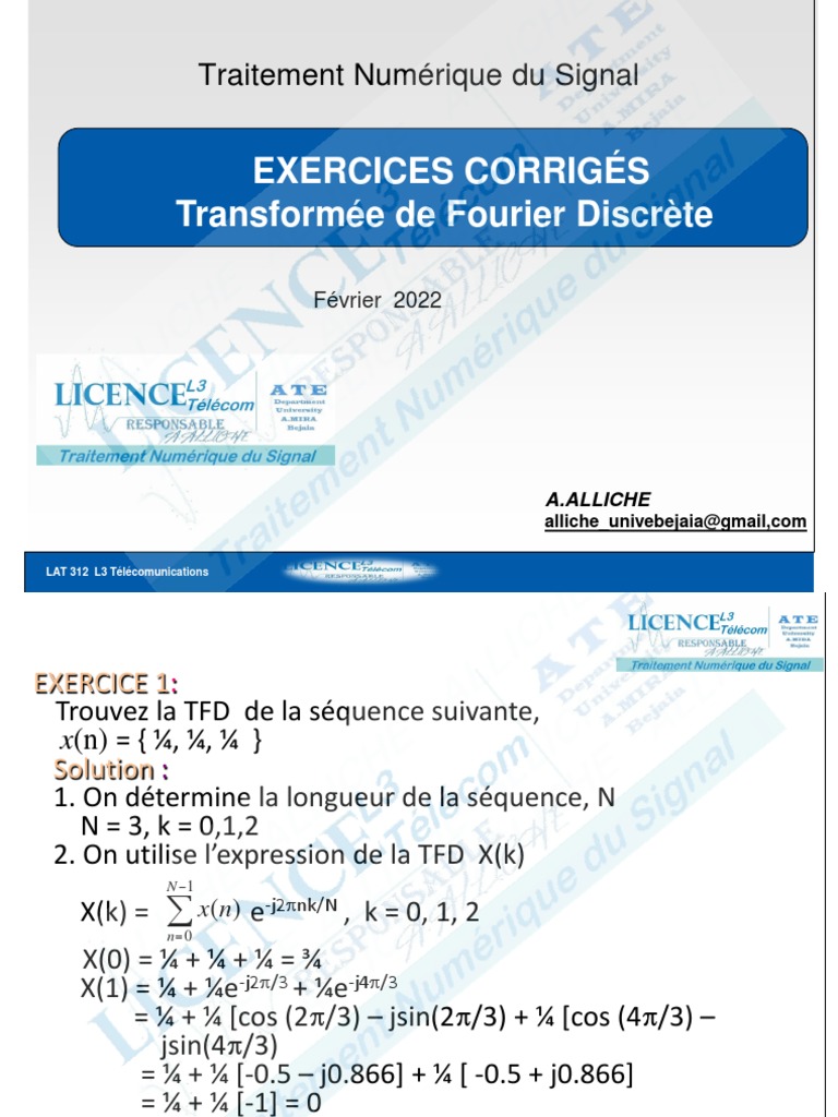 Exercices TFD et Convolution | PDF | Transformation de Fourier discrète ...