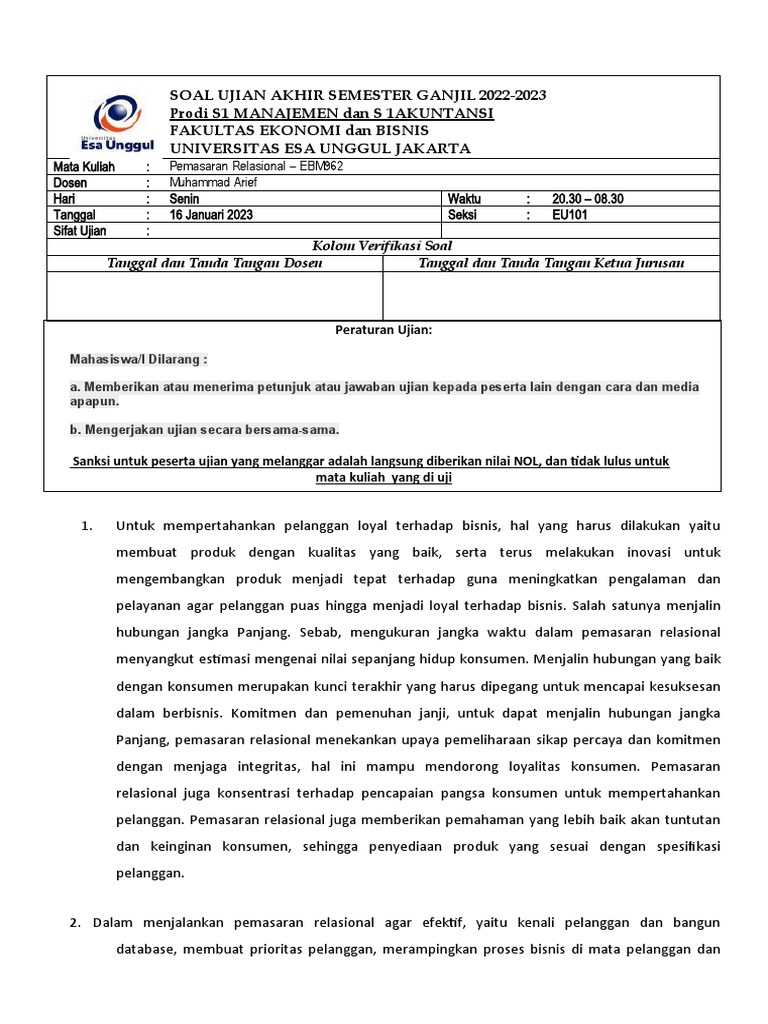 UAS Pemasaran Relasional Januari 2023 | PDF