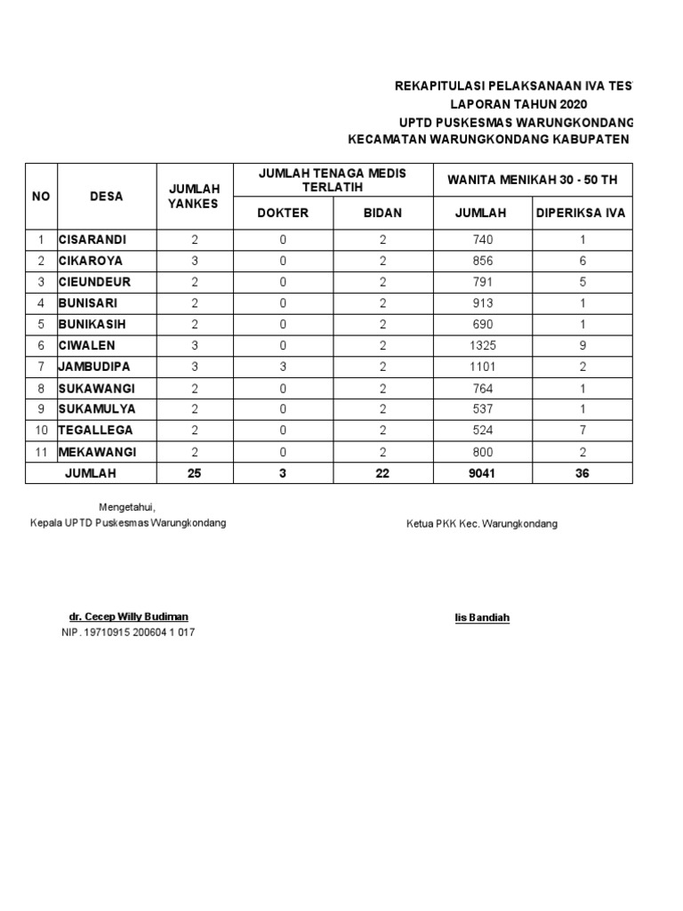 Laporan Iva Test 2020 Pkm. Warungkondang | PDF