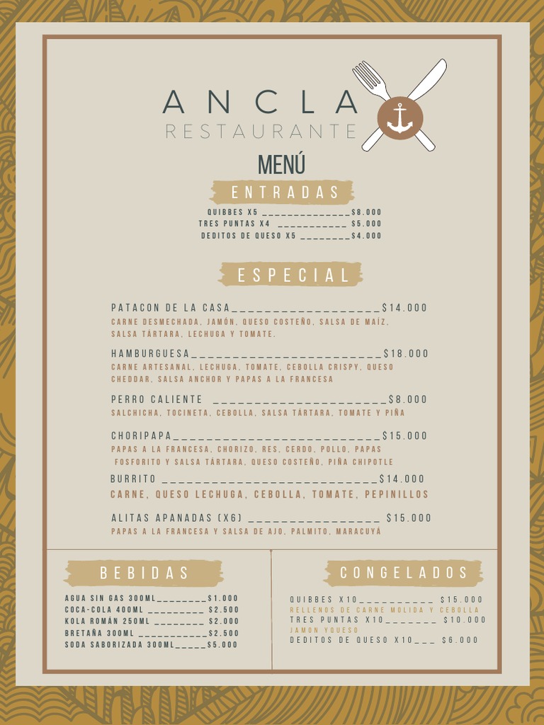 Menú del Restaurante ANCLA | PDF