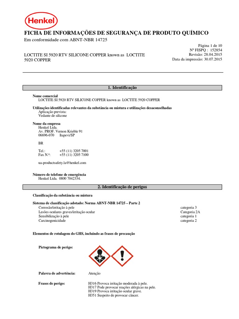 Fispq - Loctite Si 5920 | PDF | Embalagem e rotulagem | Química