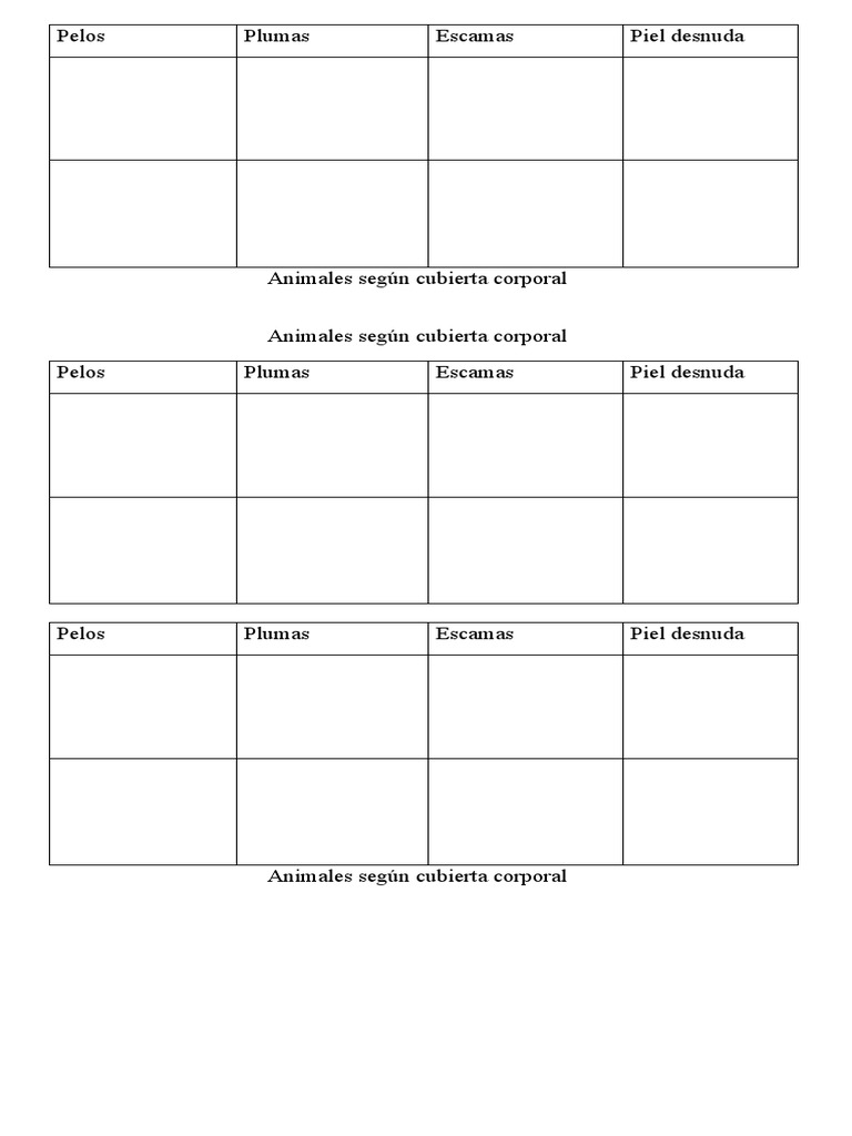 OA2 Tabla Animales Cubierta Corporal | PDF