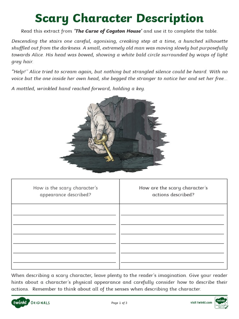Scary Character Description The Curse of Cogston House Activity Sheet | PDF