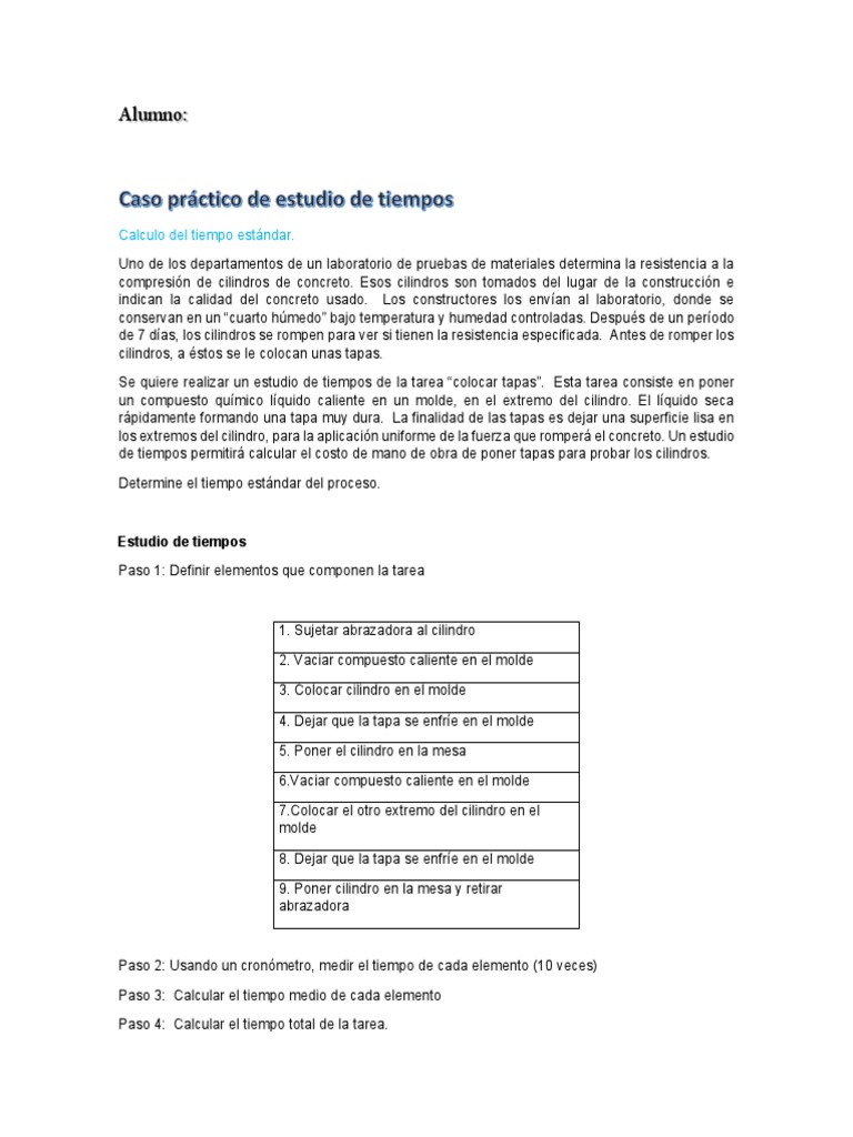 Estudio de Tiempos | Descargar gratis PDF | Hormigón | Ciencias fisicas