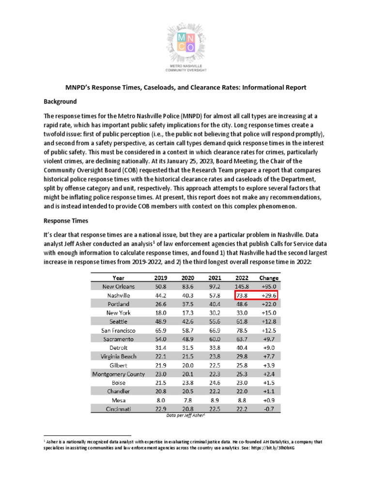 Nashville Police Response Time and Clearance Rates | PDF | Police ...