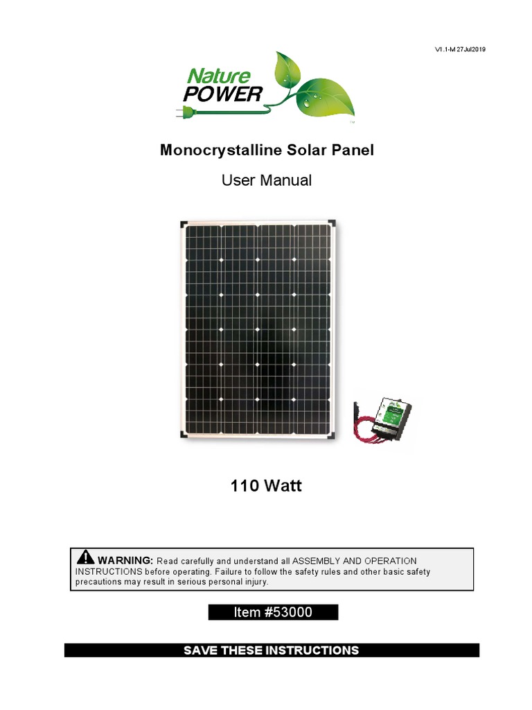 Nature Power 110 Watt Solar Panel Kit | PDF | Solar Power | Solar Panel