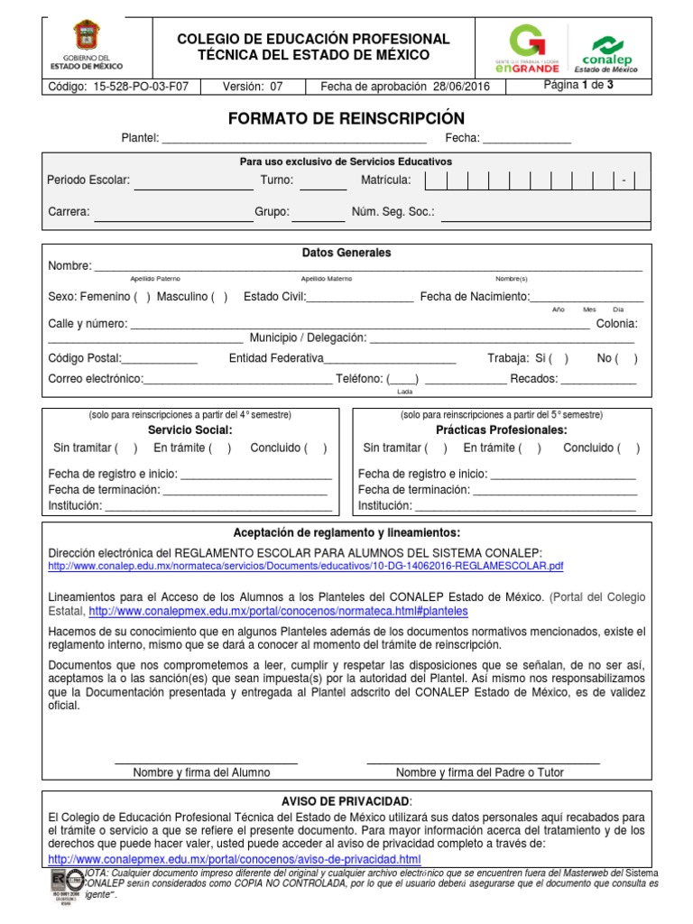 Formato Reinscripcion | PDF