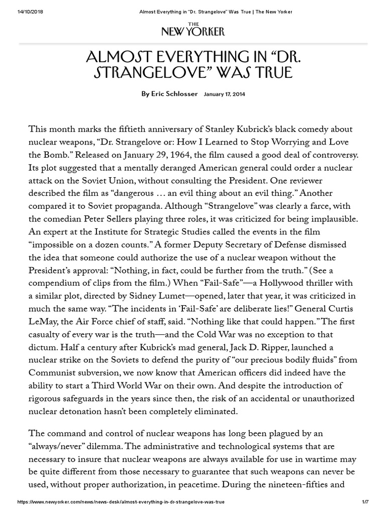 Almost Everything in "Dr. Strangelove" Was True - The New Yorker | PDF | Securities | Defense Policy