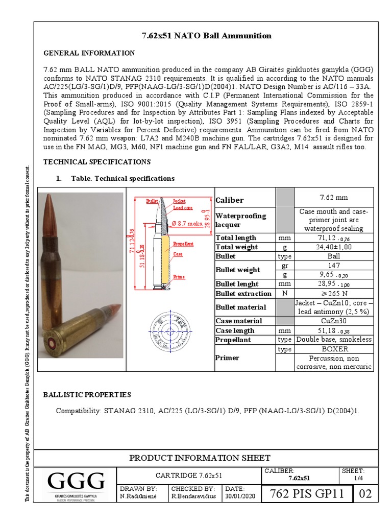 (EN) 762 PIS GP11 - 02 - 1-4 - Product - Information - Sheet - 7.62x51 - NATO-1 | PDF | Firearms ...