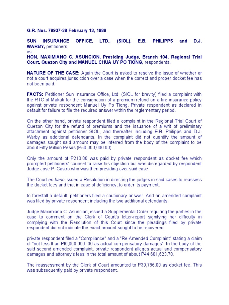 Sun Insurance Office, Ltd. v. Judge Asuncion, G.R. Nos. 79937-38 ...