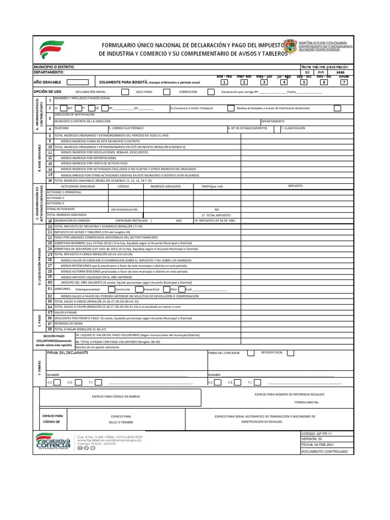 Formulario de Declaración de Impuestos ICA | PDF | Impuestos