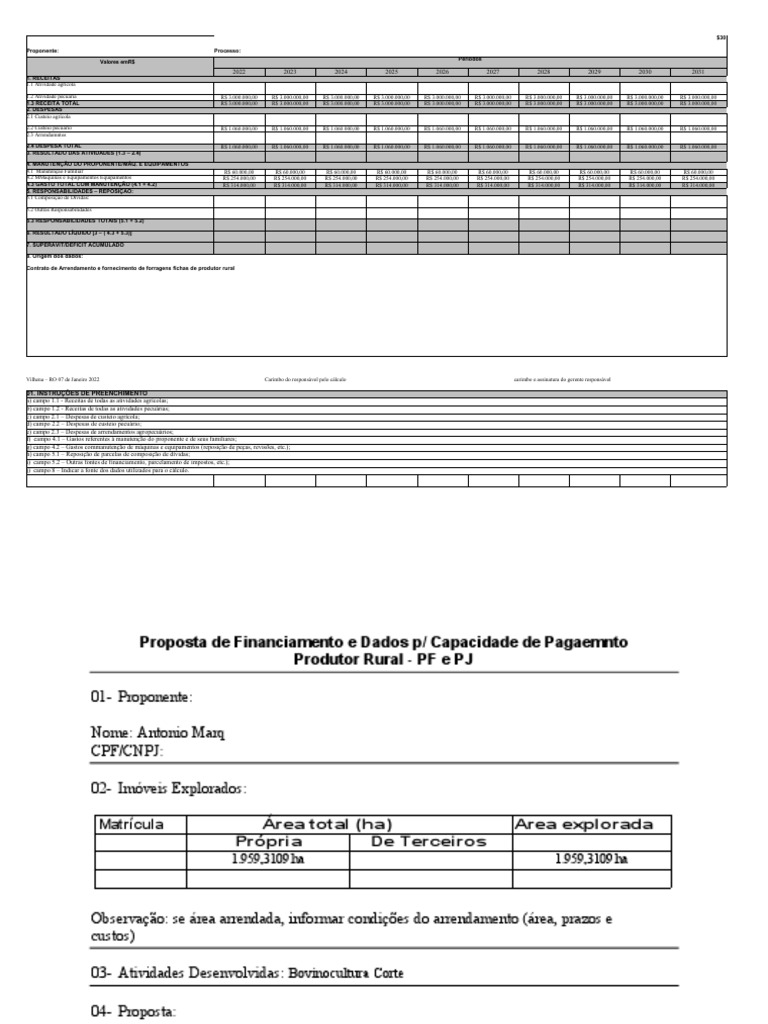Capag Rural Completa Modelo | Download grátis PDF | Gado | Avicultura