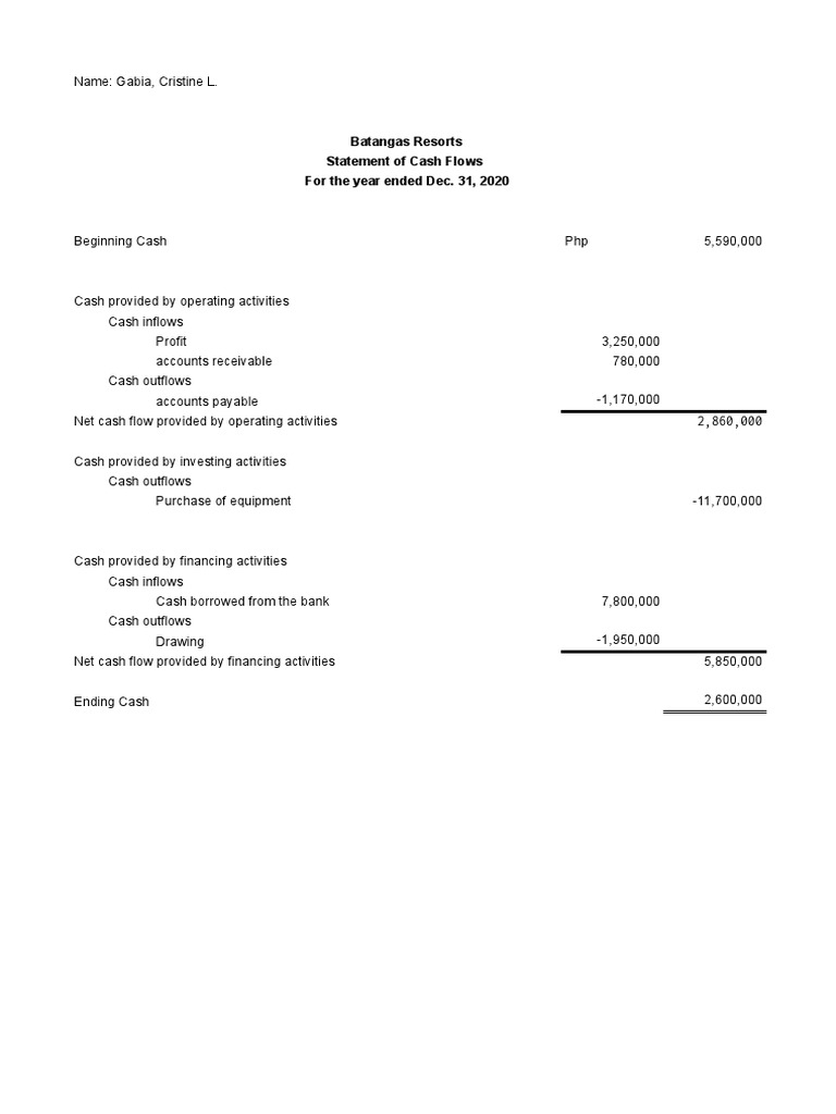 Batangas Resorts Statement of Cash Flows Relevant Cash Flows | PDF