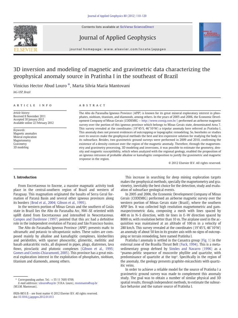 3D Inversion Mineral Exploration - Brazil | PDF | Magnetometer | Geophysics