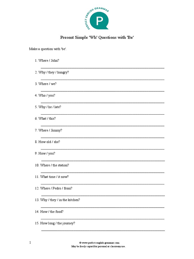 Present Simple Form Be Wh-Questions | PDF | Grammar | Syntax