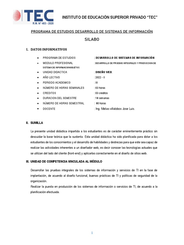 Silabo de Diseno Web | PDF | Script Java | Red mundial